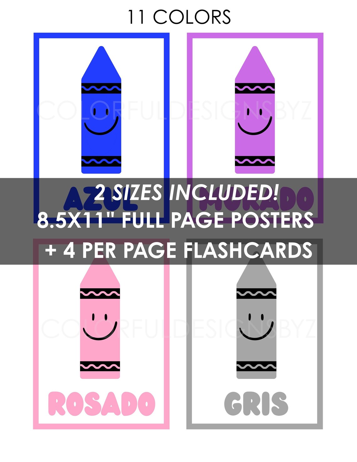 Spanish Colors Crayon Flashcards & Posters | Printable Color ...