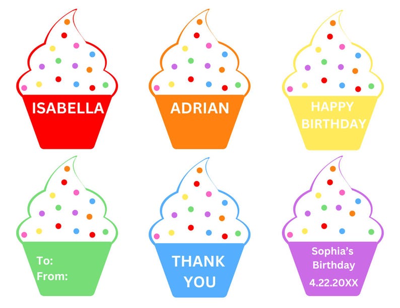 Cupcake Labels - Editable Printable Birthday Party Decor, Party Favor ...
