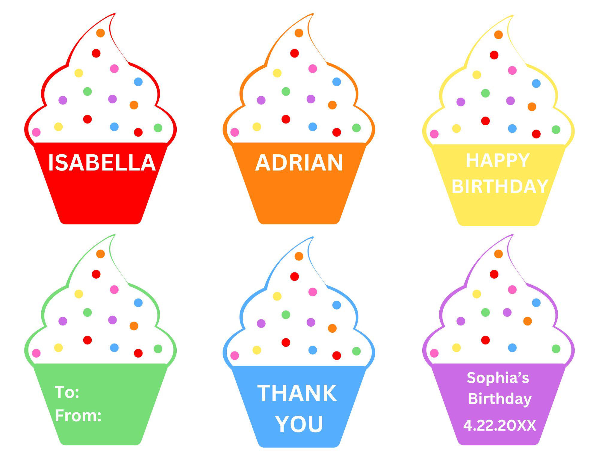 Cupcake Labels - Editable Printable Birthday Party Decor, Party Favor ...