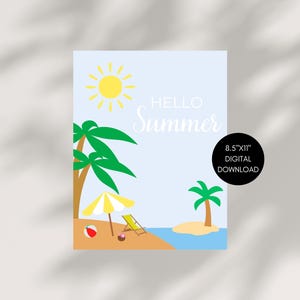 Hello Summer Printable | Beach Theme Wall Art | Summer Party Sign ...