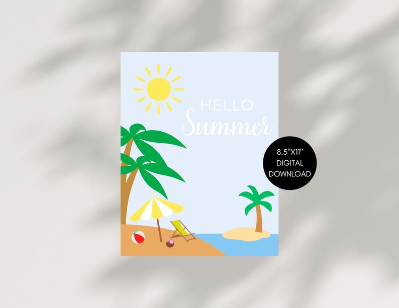 Hello Summer Printable | Beach Theme Wall Art | Summer Party Sign ...