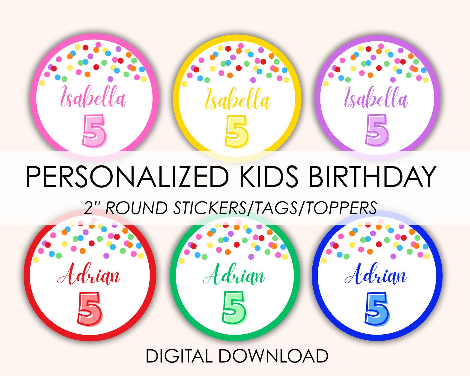 Personalized Birthday Printable – Name & Age – 2" Round Tags • Stickers ...