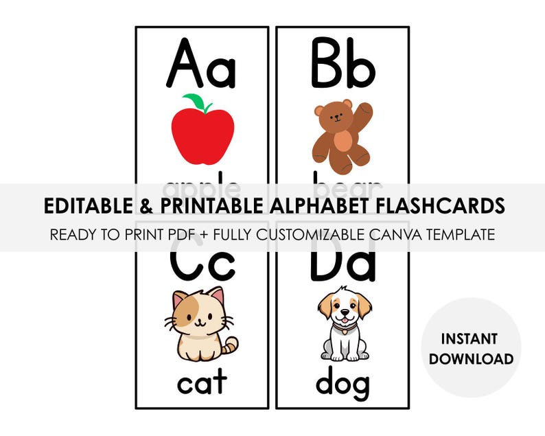 Printable Alphabet Flashcards | A-Z Classroom Decor | Editable Canva ...
