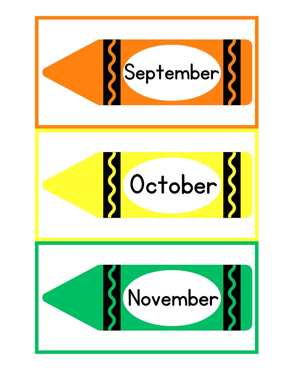 Printable Months Crayon Cards Printable Classroom Decor, Display, Early ...