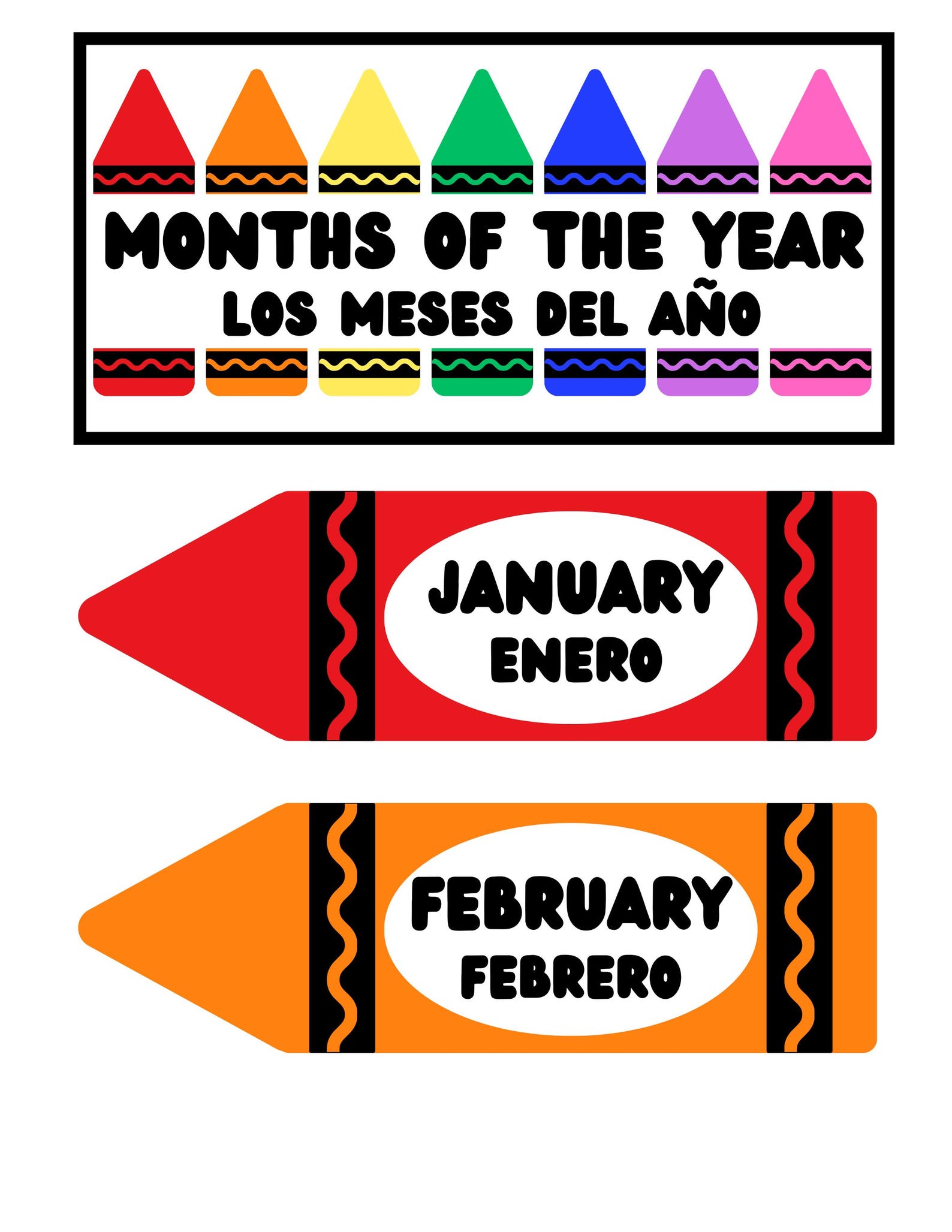 Days and Months English and Spanish Printable | Crayon-themed Classroom ...