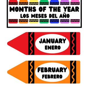 Days and Months English and Spanish Printable | Crayon-themed Classroom ...