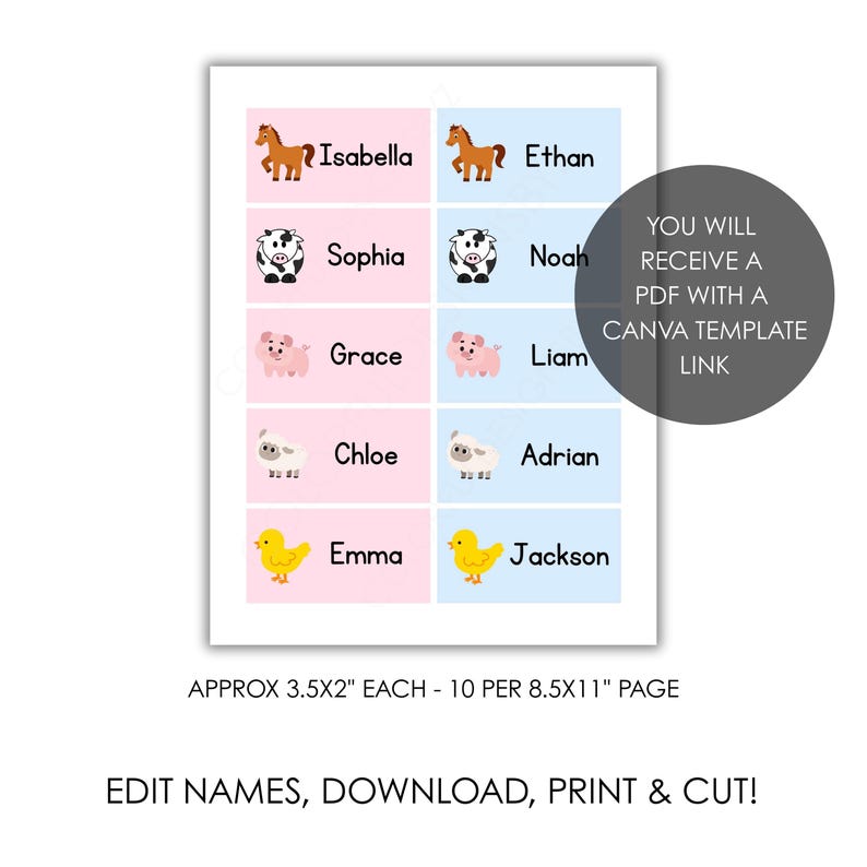 Editable Farm Animal Name Tags – Custom Canva Template – Printable Kids ...