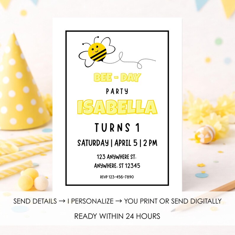 Bee Birthday Invitation, Bee Day Party Invite, Personalized - Etsy