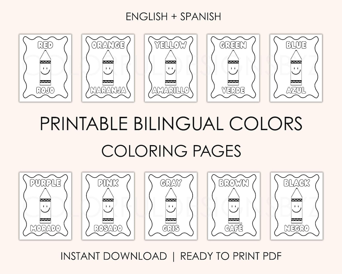 Bilingual Color Coloring Pages | English & Spanish Crayon Theme | 10 ...