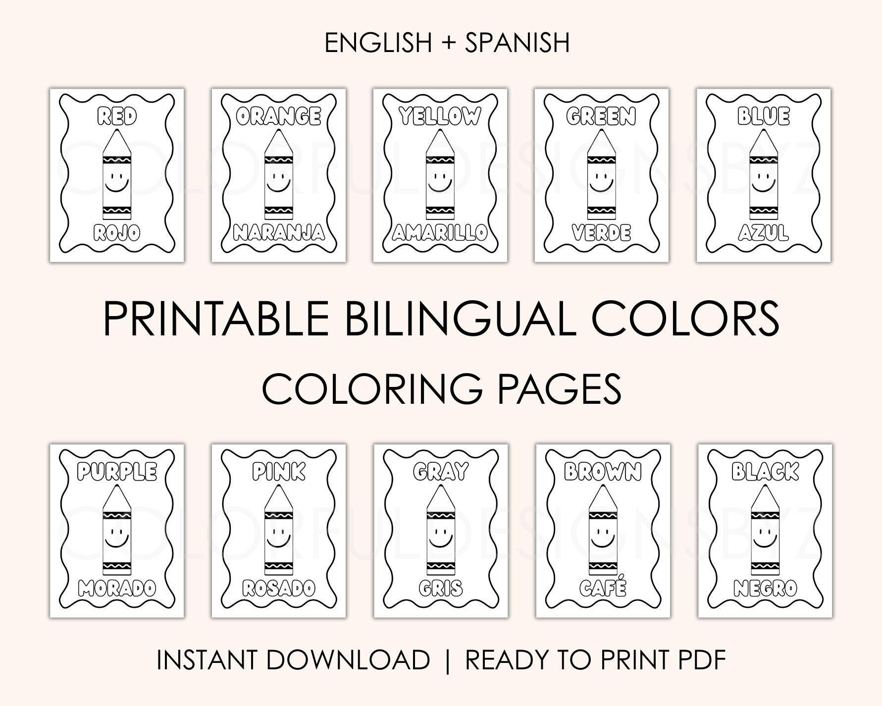 Bilingual Color Coloring Pages | English & Spanish Crayon Theme | 10 ...