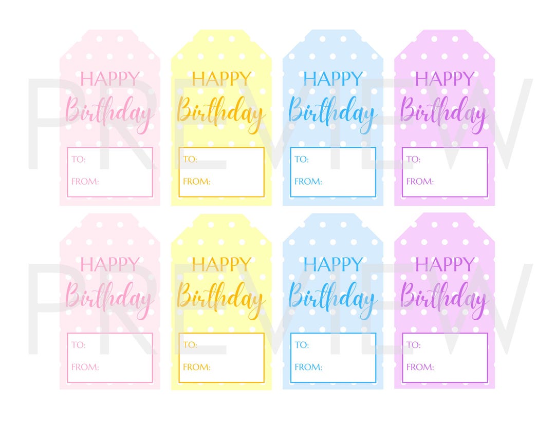 Pastel Birthday Gift Tags Printable, Happy Birthday Tags, Birthday ...