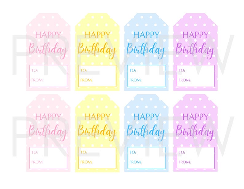 Pastel Birthday Gift Tags Printable, Happy Birthday Tags, Birthday ...