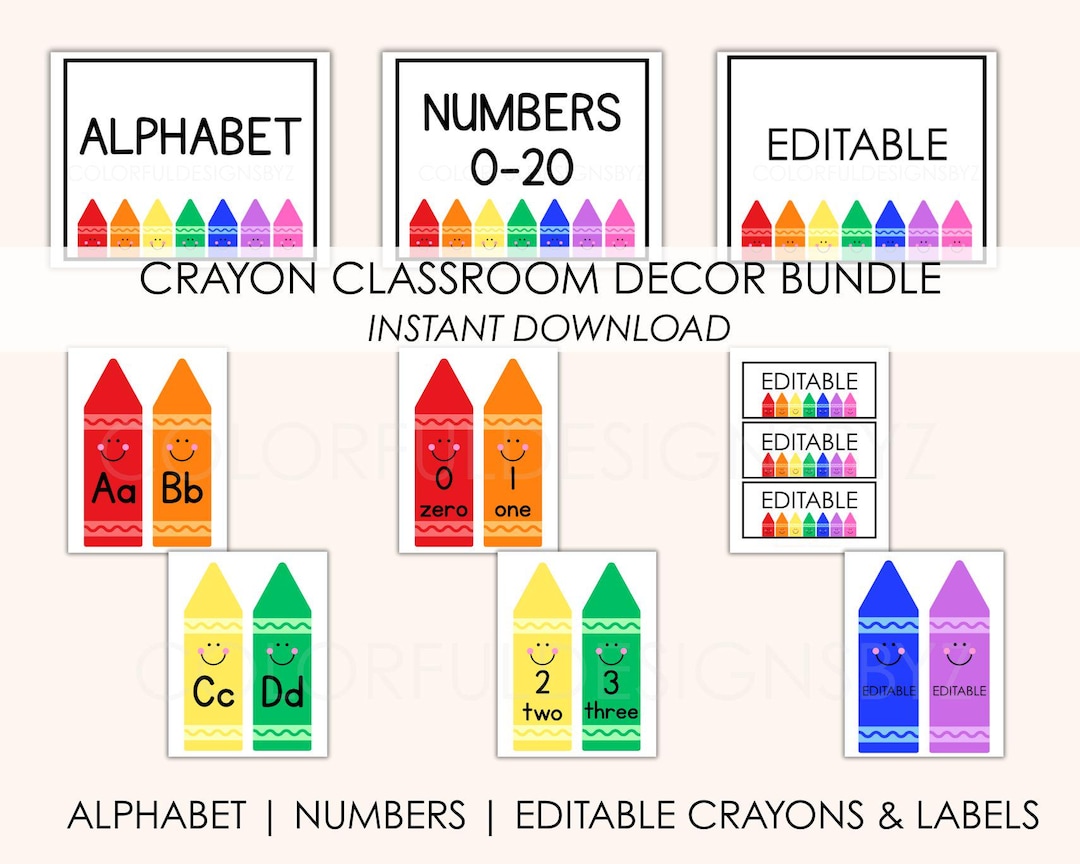 Crayon-themed Alphabet & Numbers Classroom Decor – Printable + Editable ...