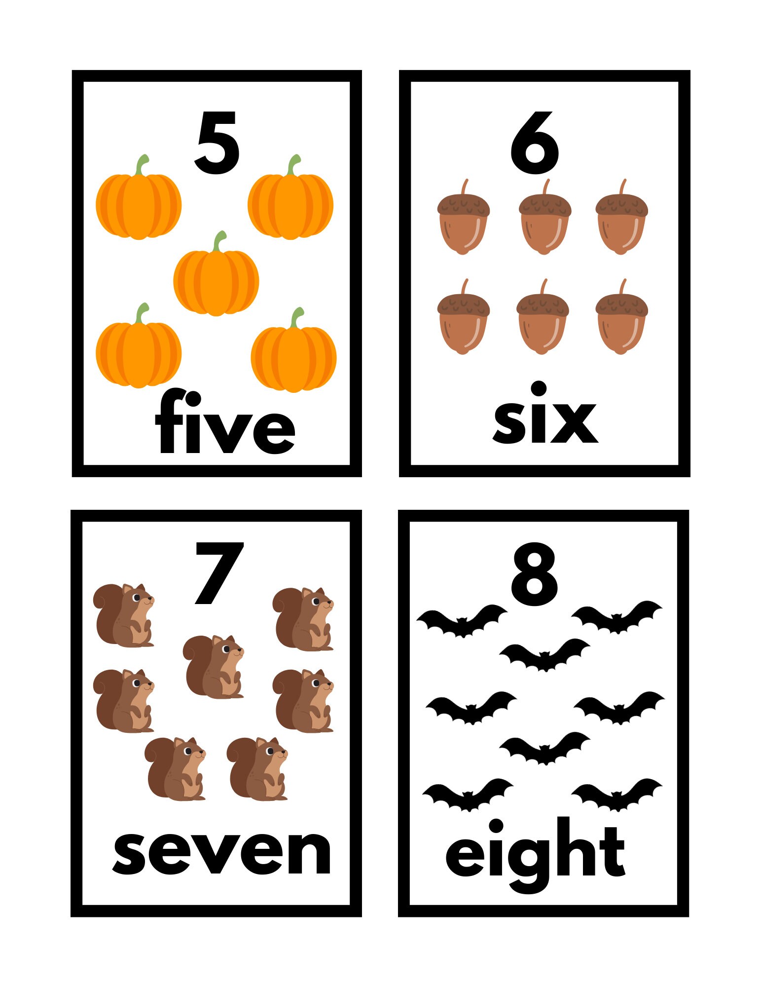 Printable Fall Theme Numbers 1-10 Flashcards for Toddlers and Kids Fun ...