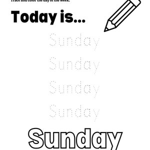 Printable Days of the Week Tracing Pages Great for Preschool ...