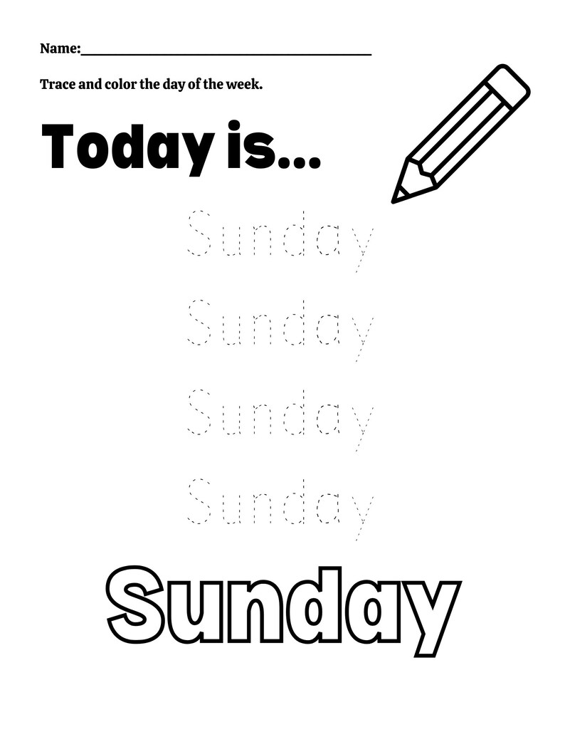 Printable Days of the Week Tracing Pages Great for Preschool ...