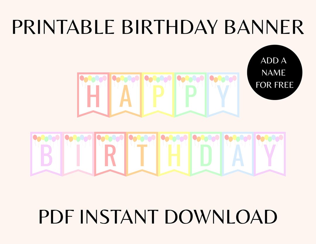 Pastel Rainbow Birthday Banner Printable – Happy Birthday PDF With ...