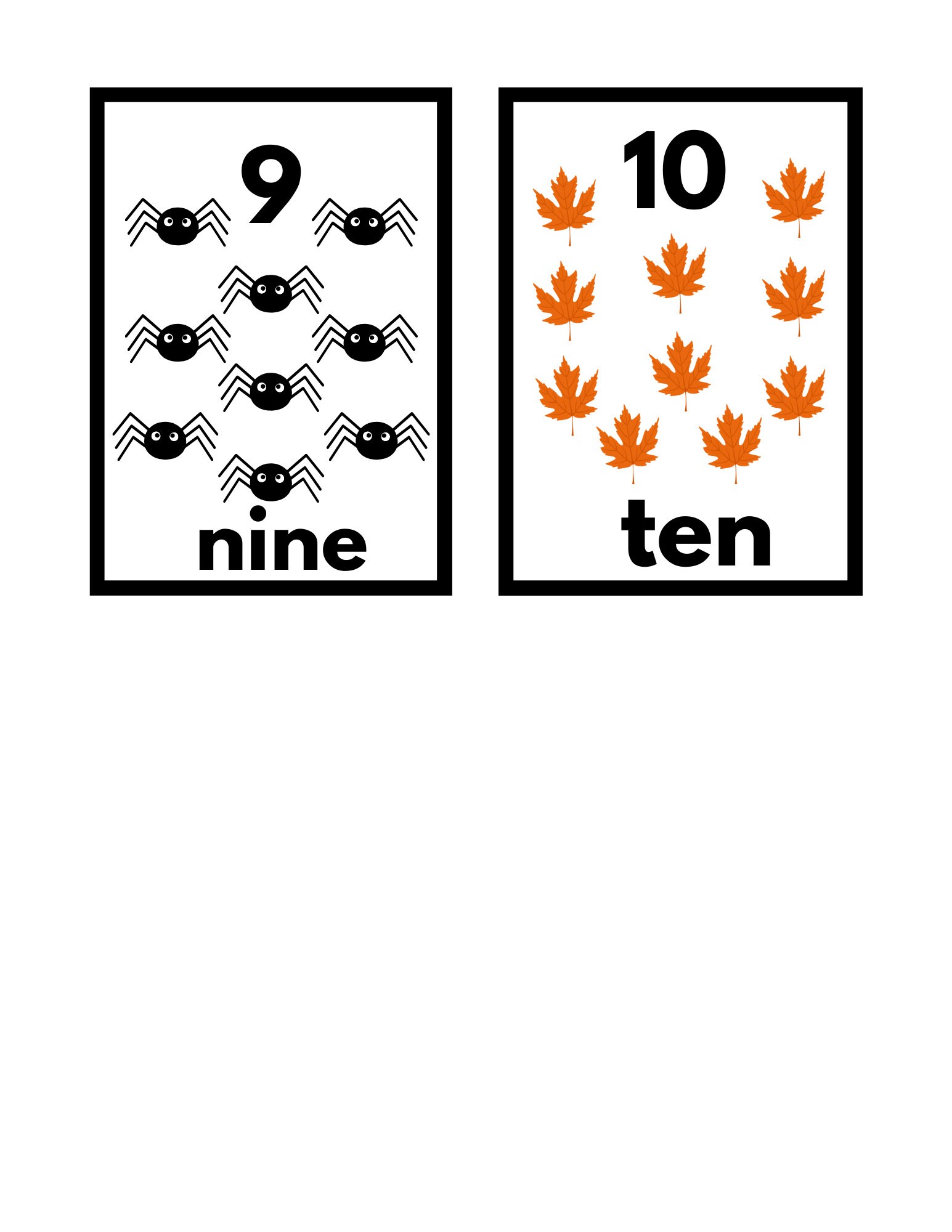 Printable Fall Theme Numbers 1-10 Flashcards for Toddlers and Kids Fun ...
