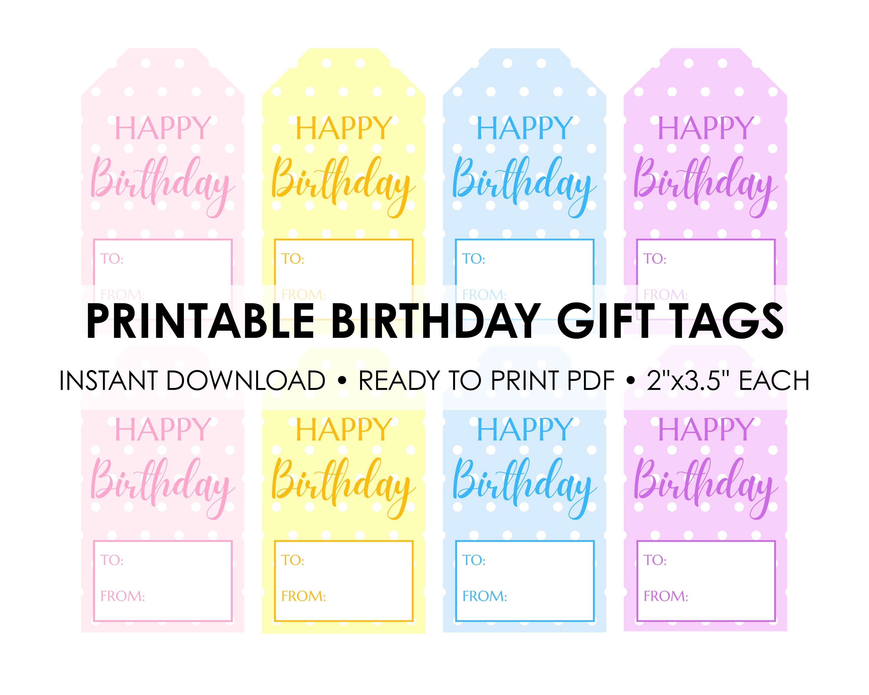 Pastel Birthday Gift Tags Printable, Happy Birthday Tags, Birthday ...