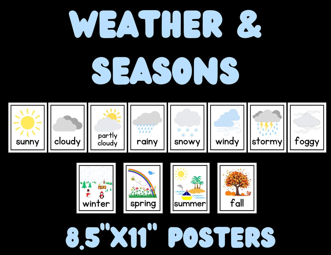 Weather & Seasons Printable Posters | Full-page 8.5"x11" | Classroom ...