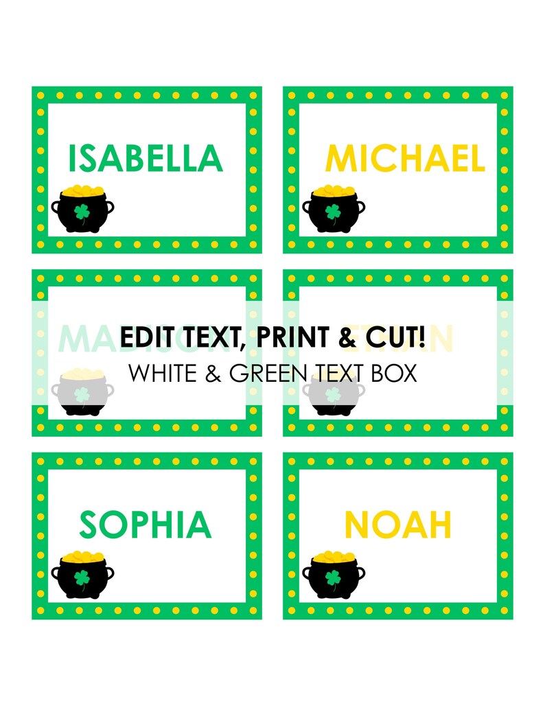 St. Patrick’s Day Editable Labels | Green Classroom Labels Template ...