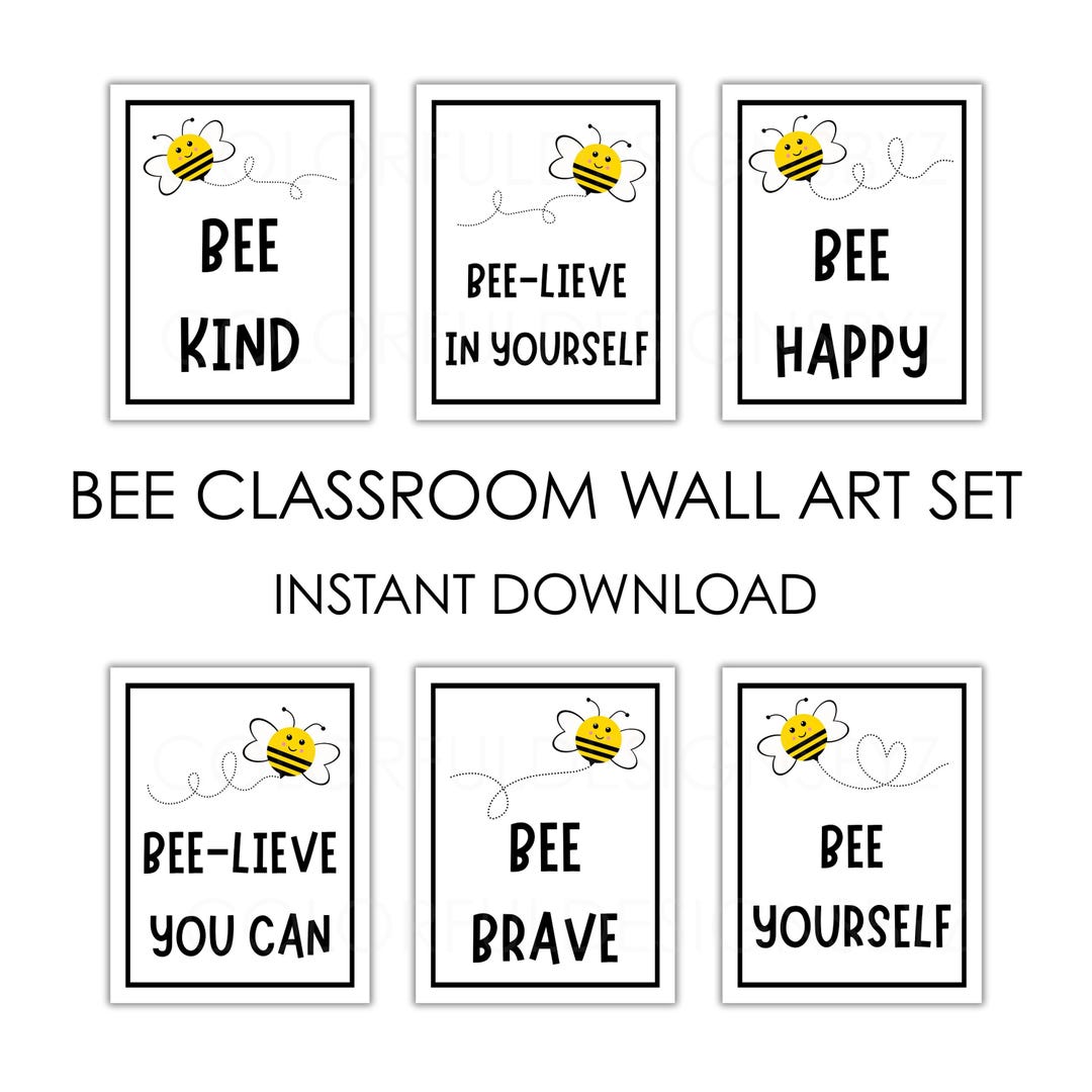 Bee Classroom Wall Art Set Printable | Bee Kind Posters - Etsy