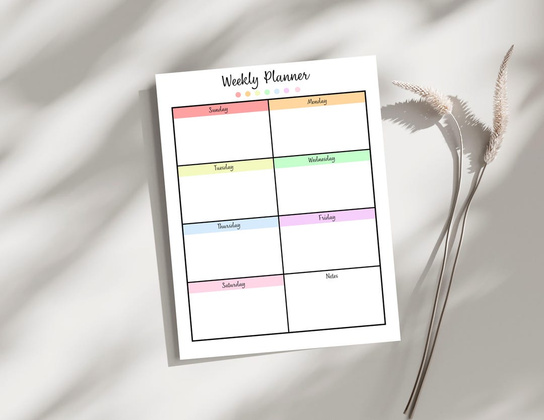 Printable Weekly Planner | Monday & Sunday Start | 2 PDF Files | 8.5 ...