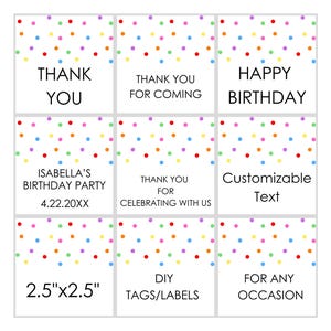 Printable Editable Thank You Tags, Confetti Design, 2.5"x2.5" Labels ...