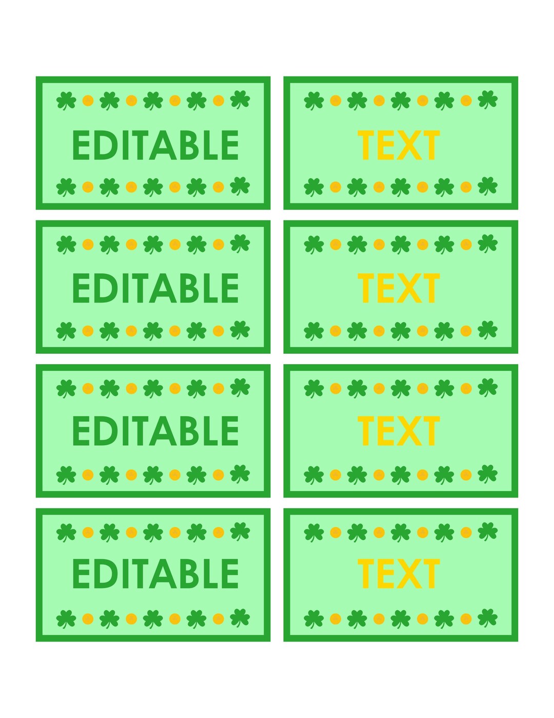 Editable St. Patrick’s Day Labels, Printable Name Tags, Green Shamrock ...