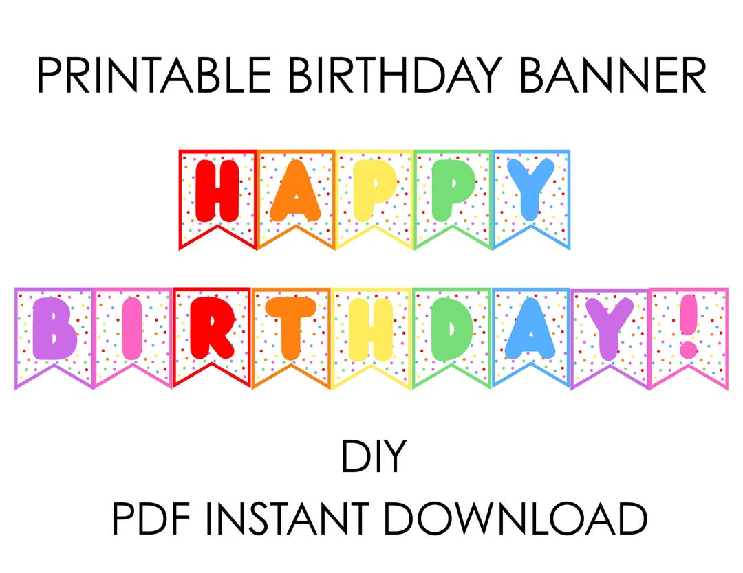 Happy Birthday Banner Printable - Polka Dot Rainbow Party Decoration ...