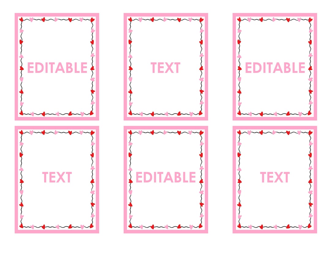 Valentine's Day Editable Printable Tags | Heart Border Design ...
