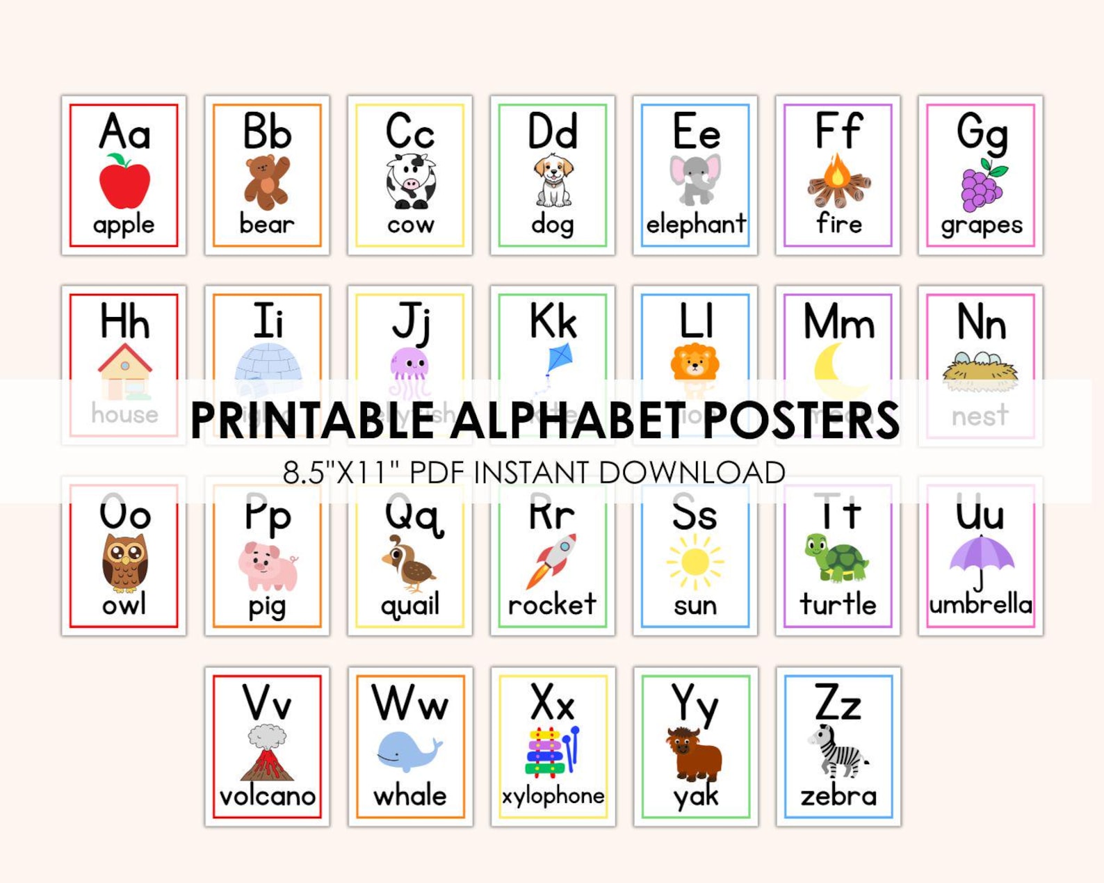 Printable Alphabet Posters | A-Z Classroom Decor | Educational Wall Art ...