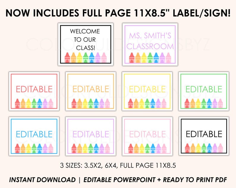 Editable Crayon Classroom Labels – Pastel & Black Border – 3 Sizes ...