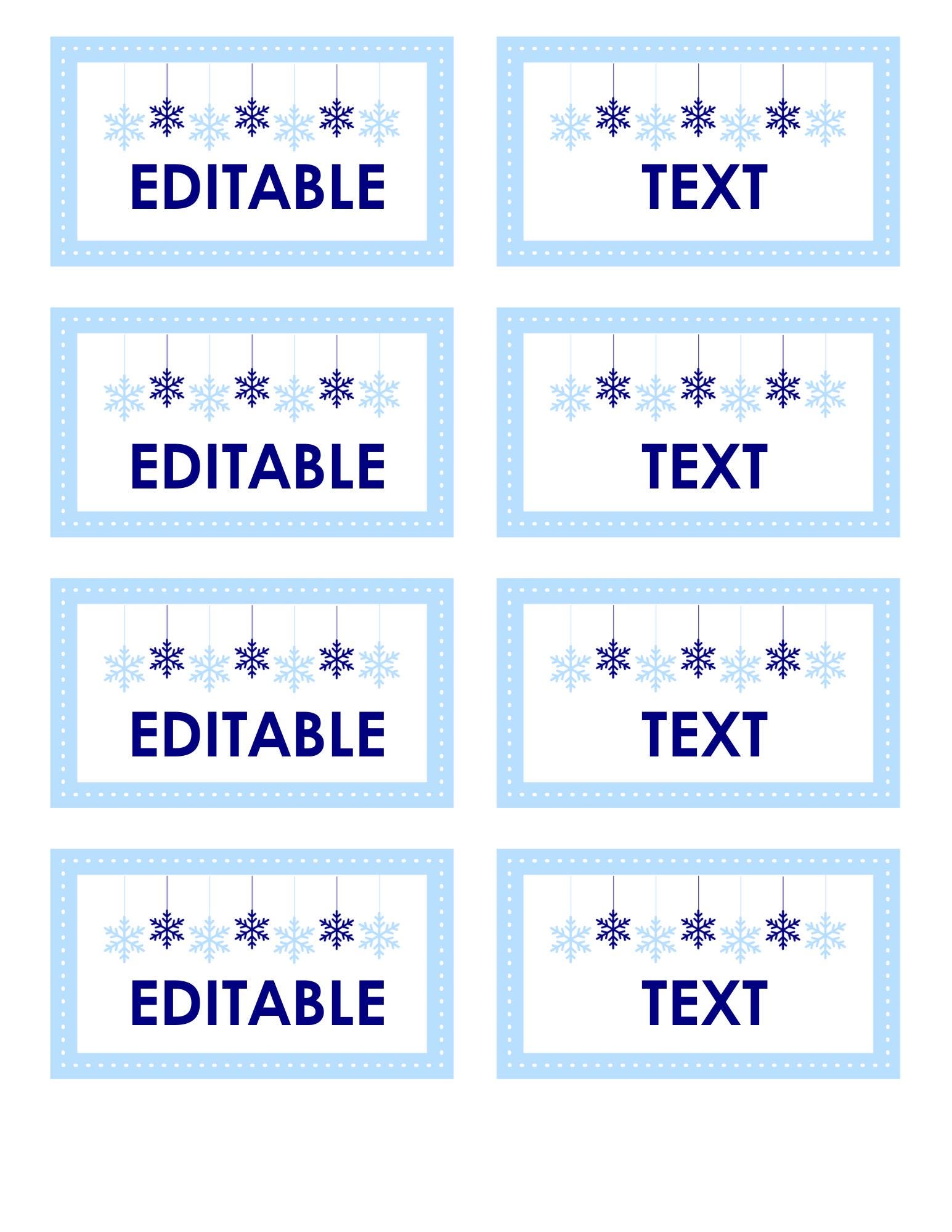 Editable Winter Snowflake Tags | Customizable Rectangle Labels ...