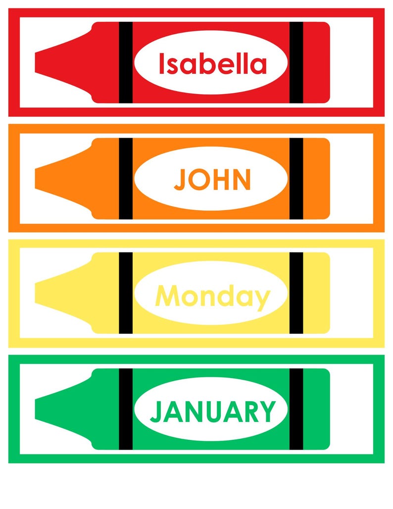 Editable Crayon Name Tags Printable Classroom & Homeschool Labels 8 ...