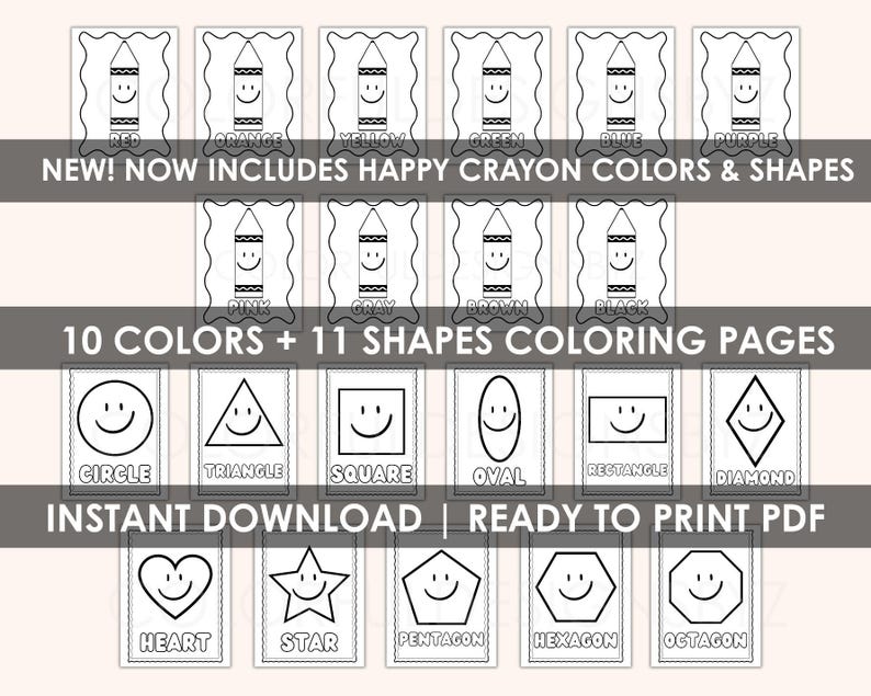 Coloring Pages Printable | 10 Color Words + 11 Shapes | Fun and ...