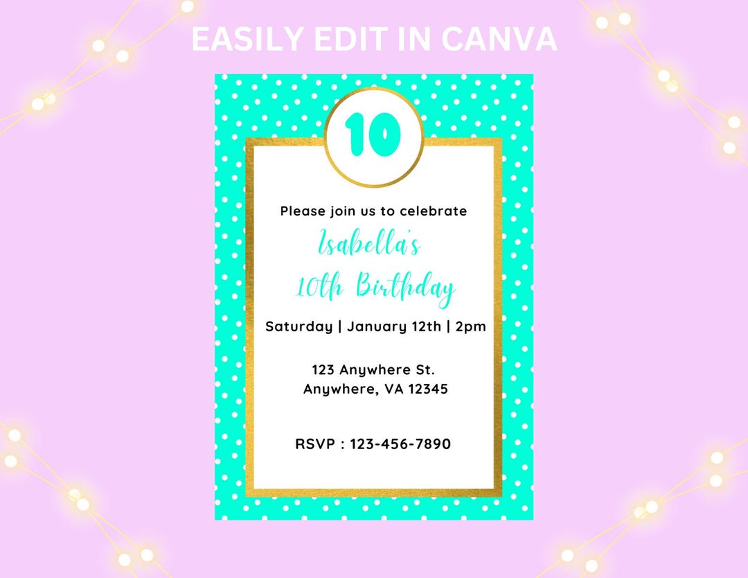 Editable Polka Dot Birthday Invitation Canva Template 5x7 Digital ...