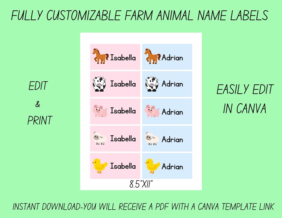 Editable Farm Animal Name Tags – Custom Canva Template – Printable Kids ...