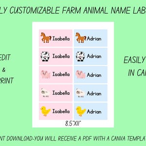 Editable Farm Animal Name Tags – Custom Canva Template – Printable Kids ...