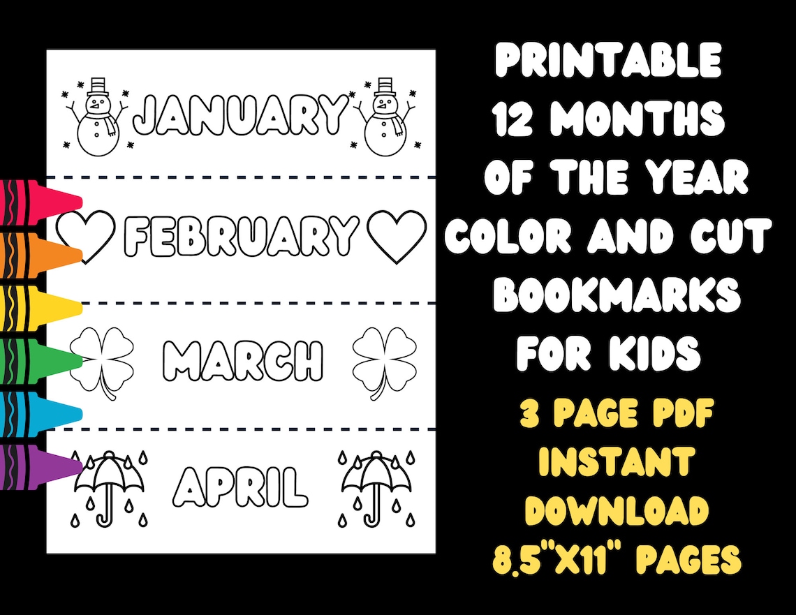 Printable Months of the Year Color and Cut Bookmarks Fun Activity for ...