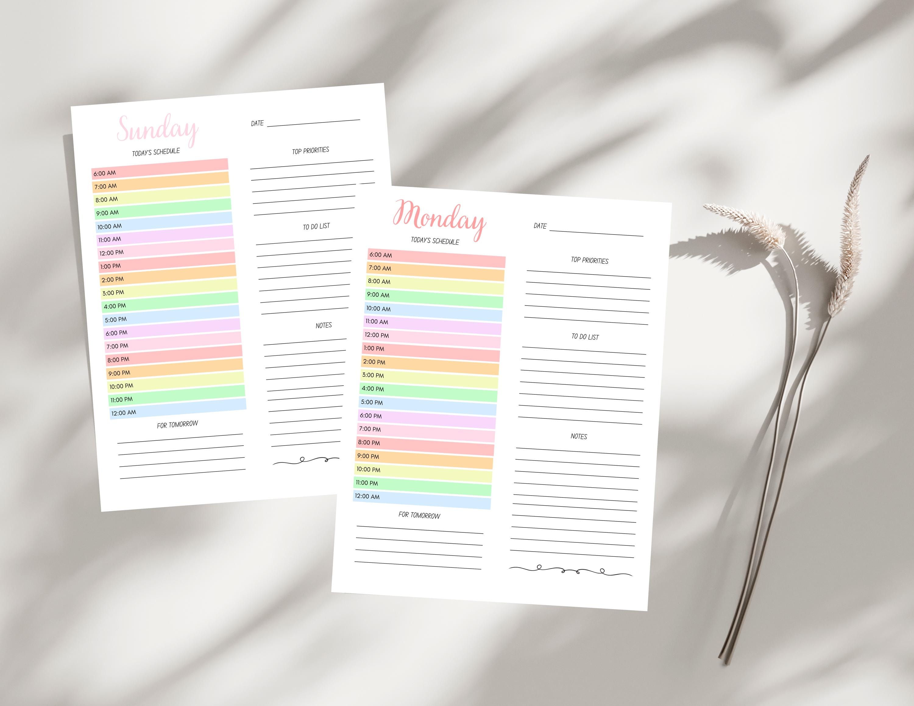 Printable Daily Planner | 7-day Pastel Planner PDF | Hourly Schedule ...