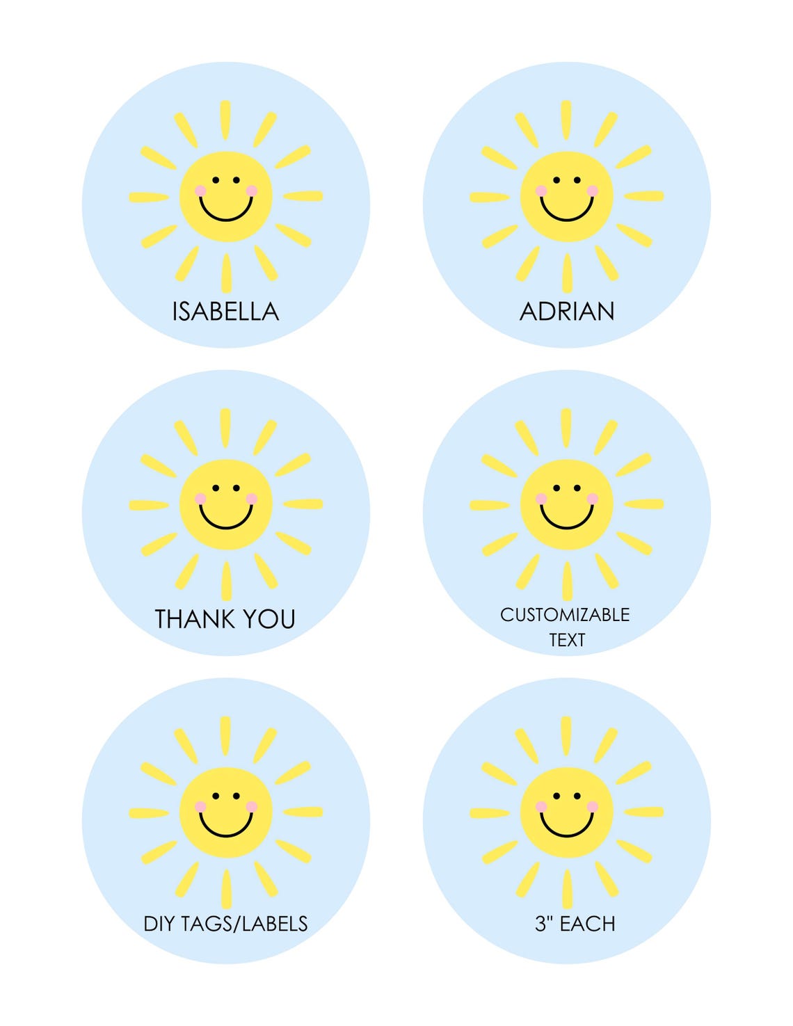 Editable Sun-themed Labels - 3" Round Tags - Instant Download ...