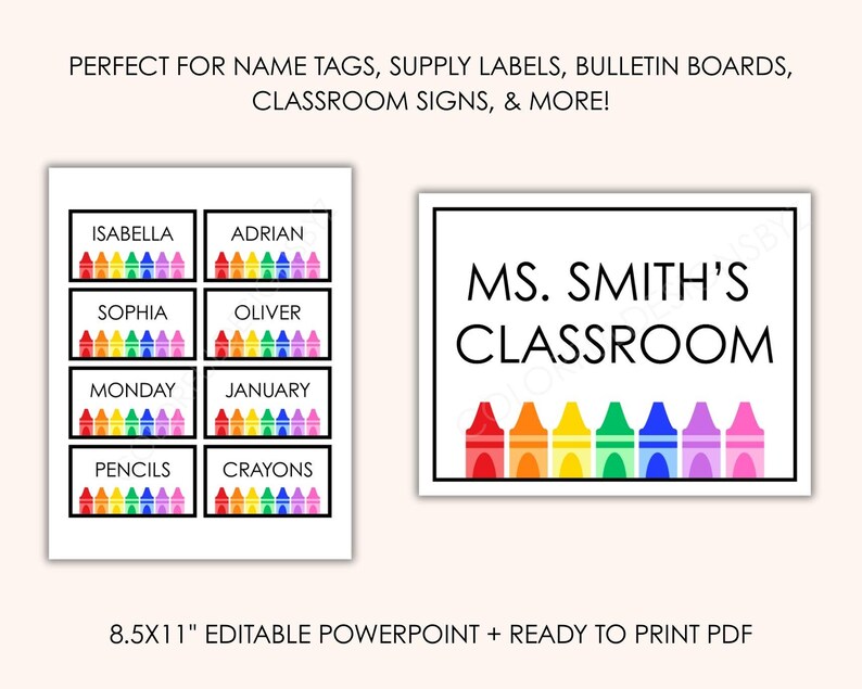 Editable Rainbow Crayon Name Labels – Crayon Classroom Labels + Signs ...