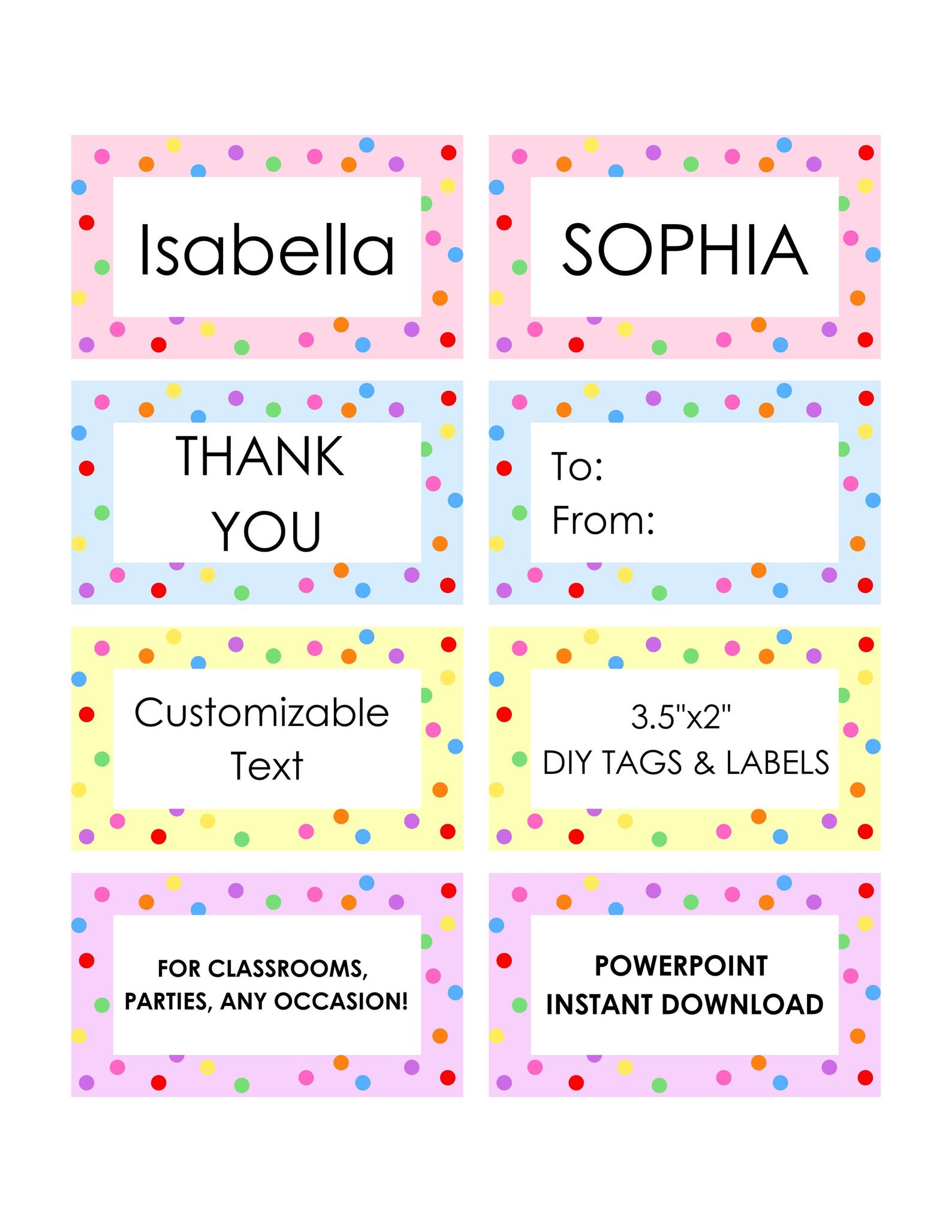 Editable Tags & Labels Printable - Polka Dot Theme - 4 Colors - Instant ...