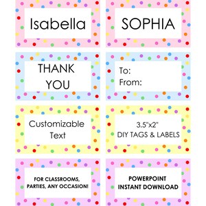 Editable Tags & Labels Printable - Polka Dot Theme - 4 Colors - Instant ...