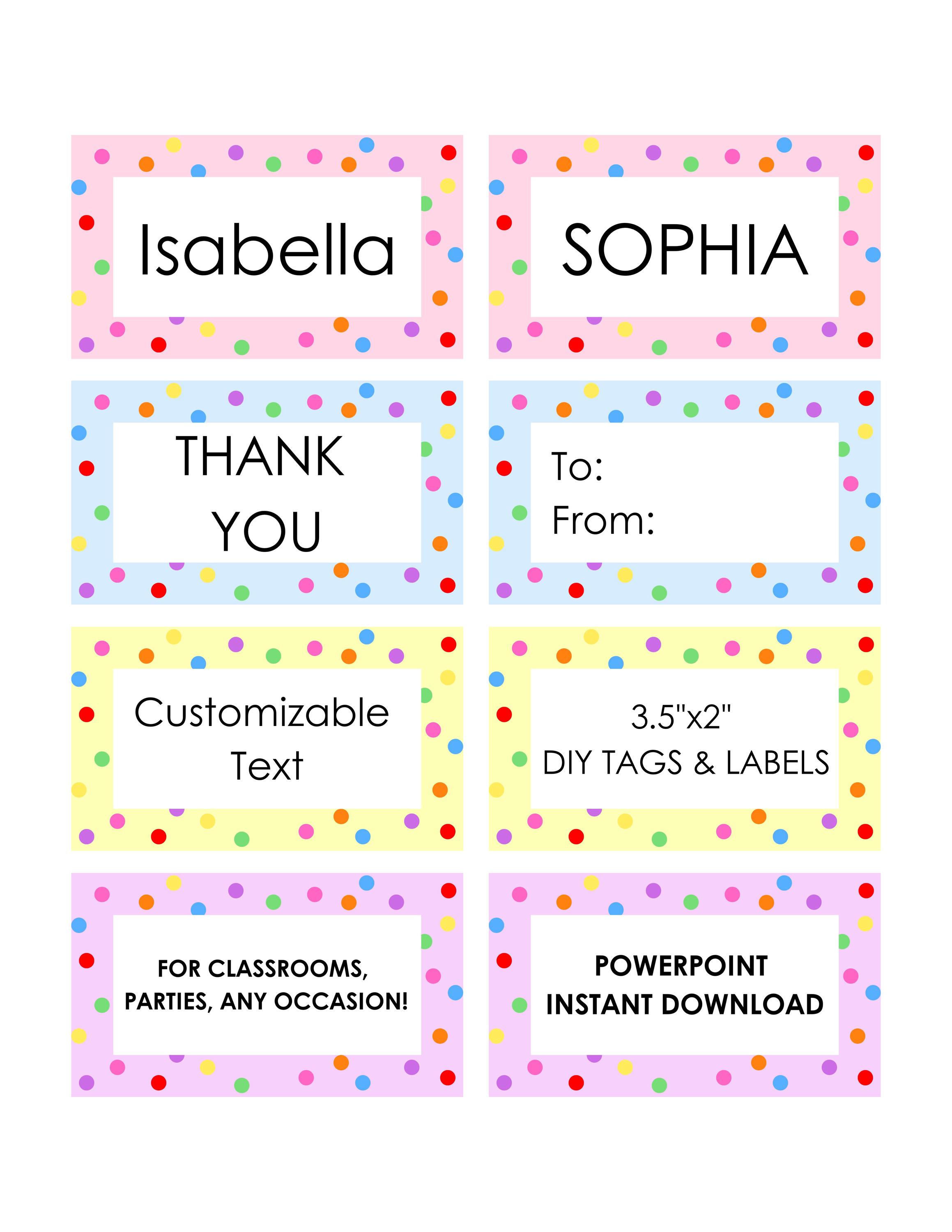 Editable Tags & Labels Printable - Polka Dot Theme - 4 Colors - Instant ...