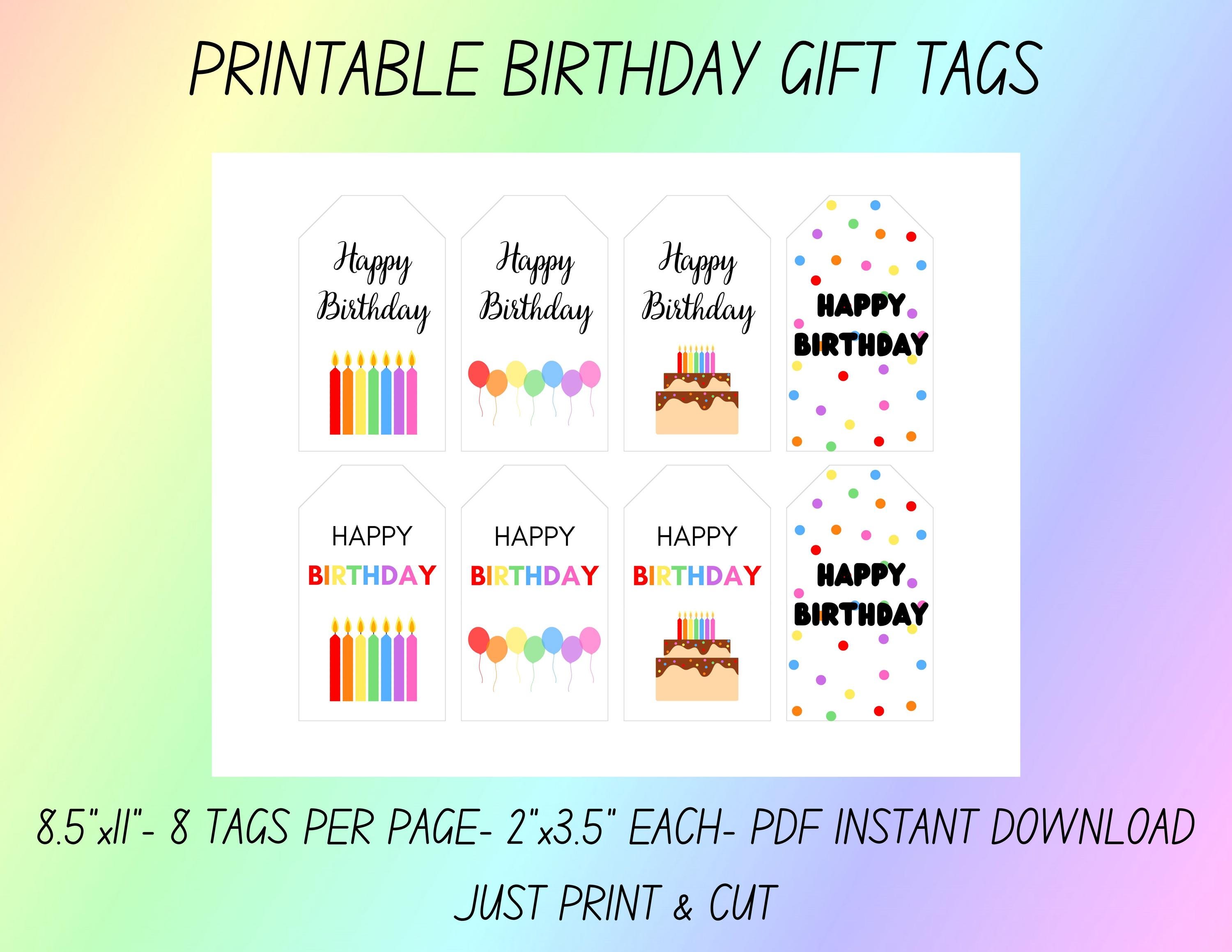 Printable Happy Birthday Gift Tags | Instant Download PDF | 2"x3.5 ...