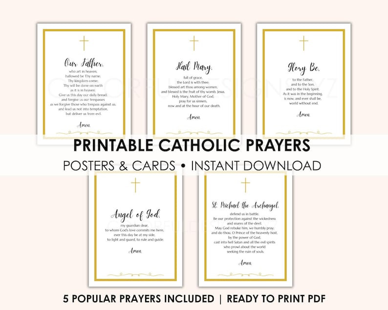 Catholic Prayer Cards & Posters Bundle | 5 Popular Prayers | Our Father ...