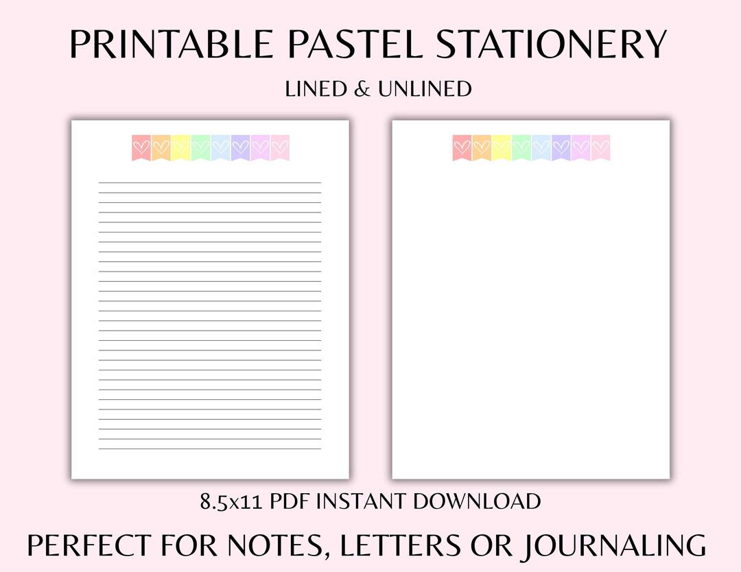 Printable Pastel Heart Stationery – Lined & Unlined PDF – 8.5x11 ...