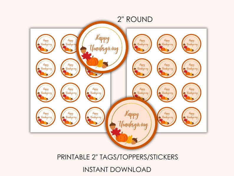 Happy Thanksgiving 2” Round Printable Tags / Cupcake Toppers / Stickers ...